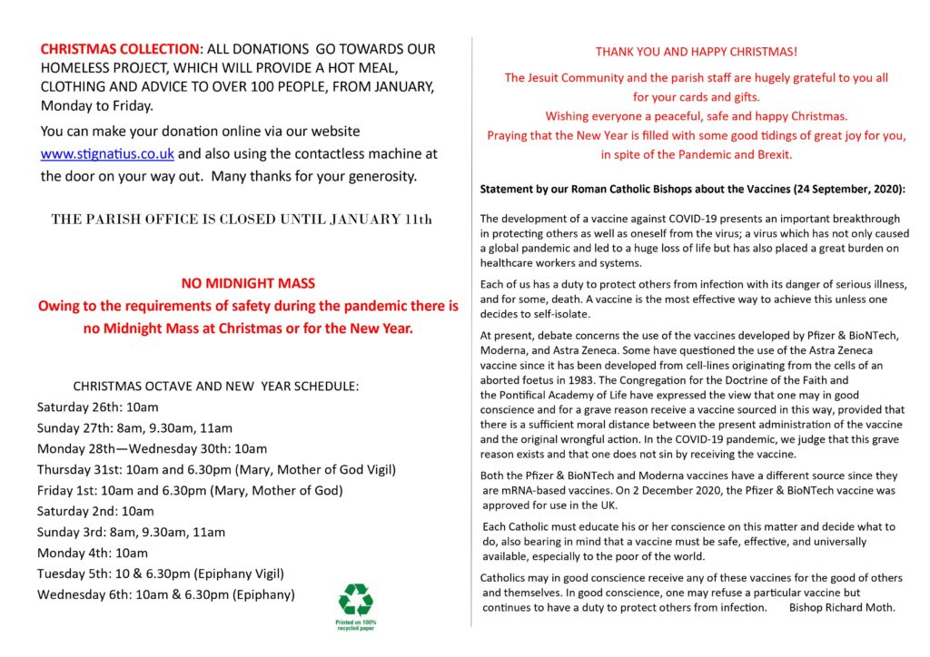 Parish Newsletter for Christmas – Roman Catholic Parish of Stamford Hill